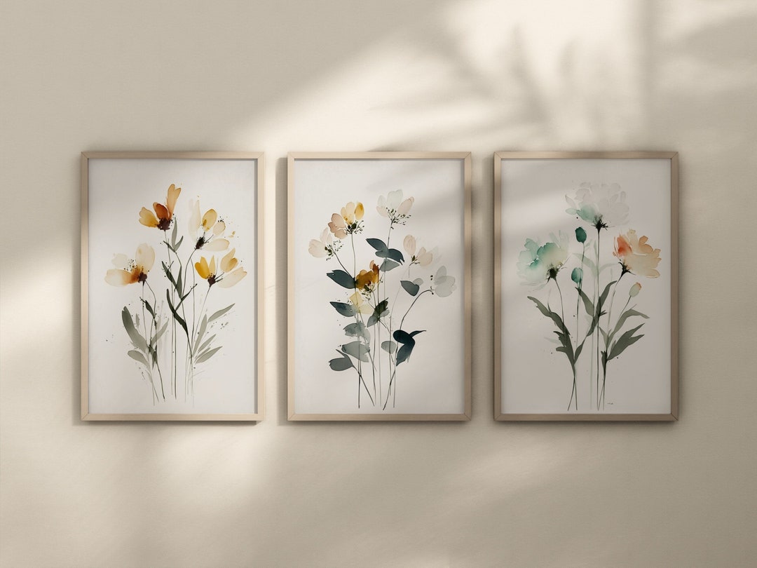 Simple Flower Art, Watercolor Flower Wall Art - Wall Drawing Pink Blue ...