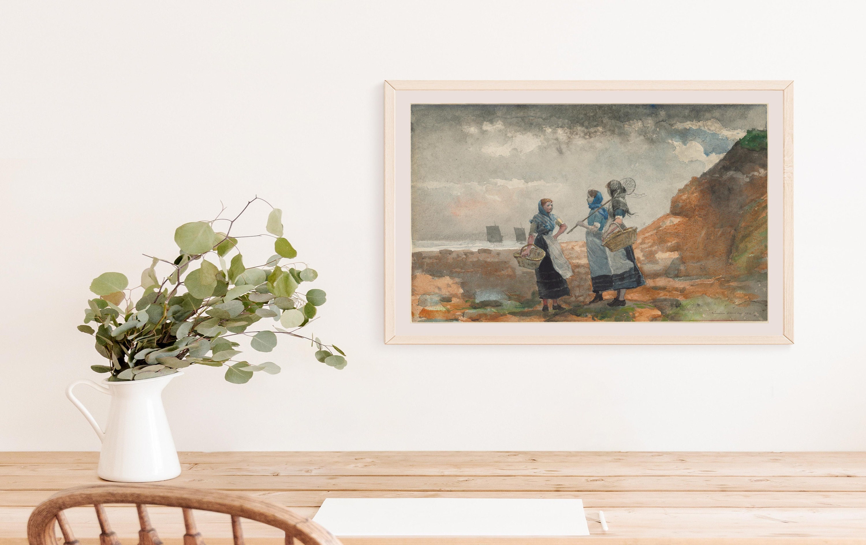 Classic Painting, Three Fisher Girls by Winslow Homer, 1881 Watercolor ...