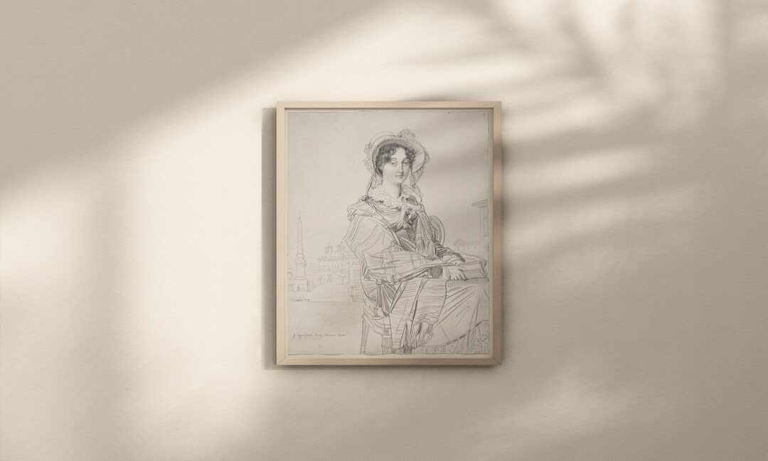 Vintage Charcoal Drawing of Woman, Mrs. Charles Badham by Jean Auguste ...
