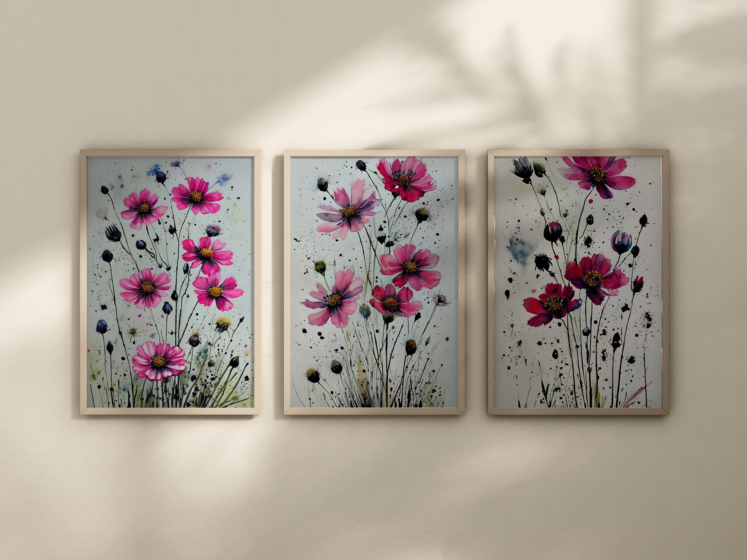 Cosmos October Birth Flower Printable Set of 3, Watercolor and Ink ...