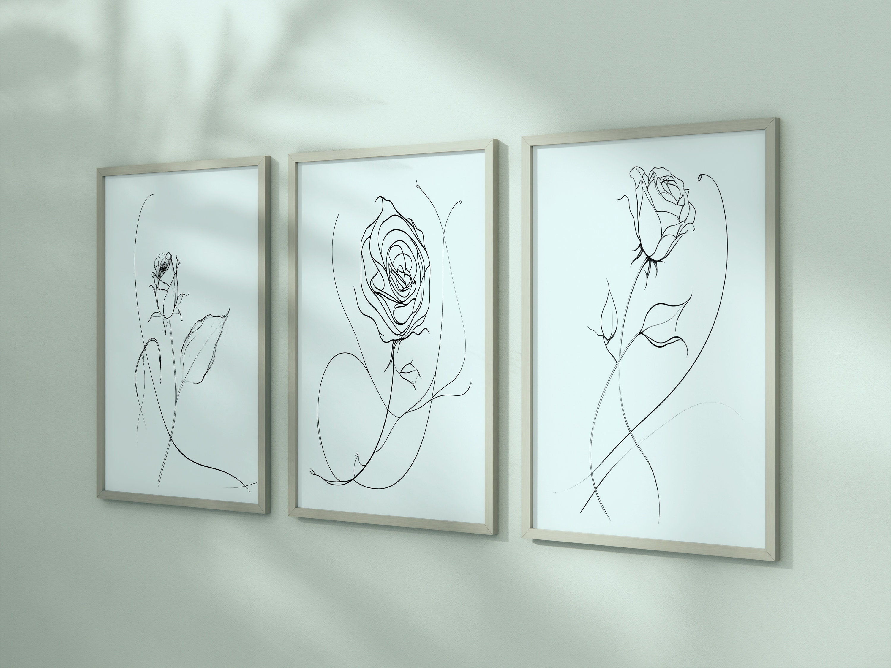 Wall Flower Line Drawing - Office Art Print Set 3 - Printable Flower ...