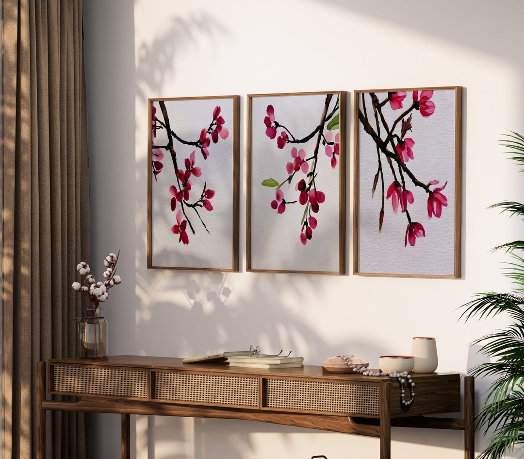 Watercolor Cherry Blossom Prints, Set of 3 Instant Download, Printable ...