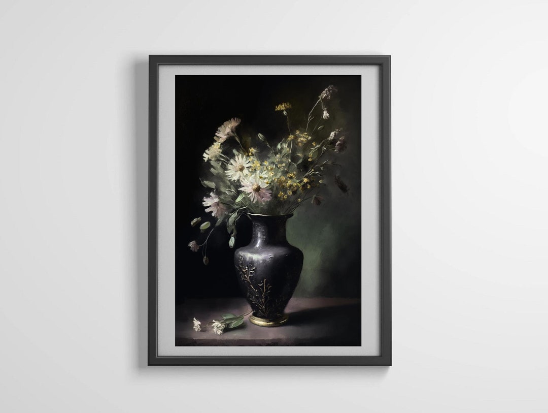 Vintage Obsidian Vase Simple Flower Obsidian Paintings Printable ...