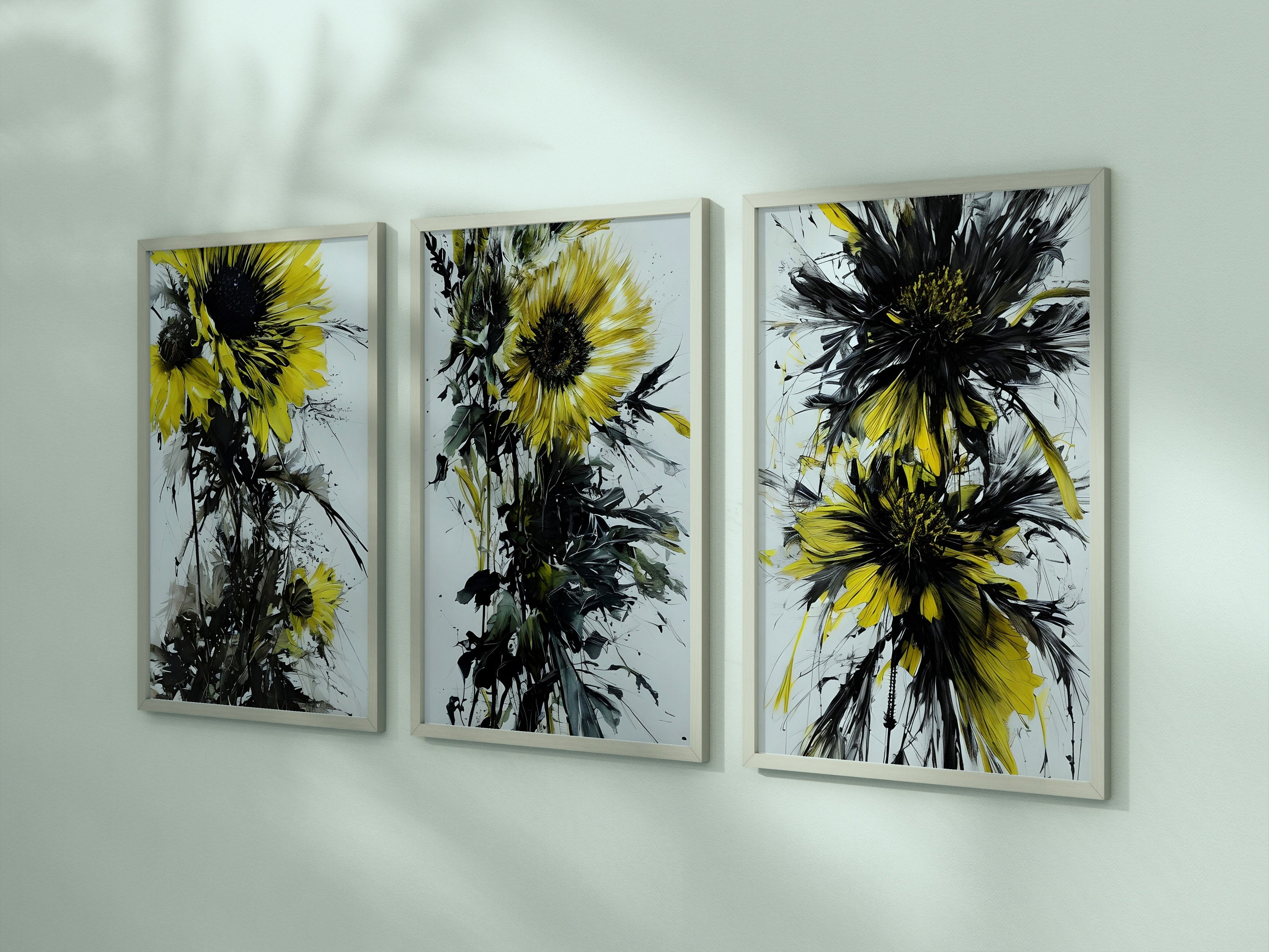 Set of 3 Prints Yellow Flowers Wall Art Printable Matching Paintings - Etsy