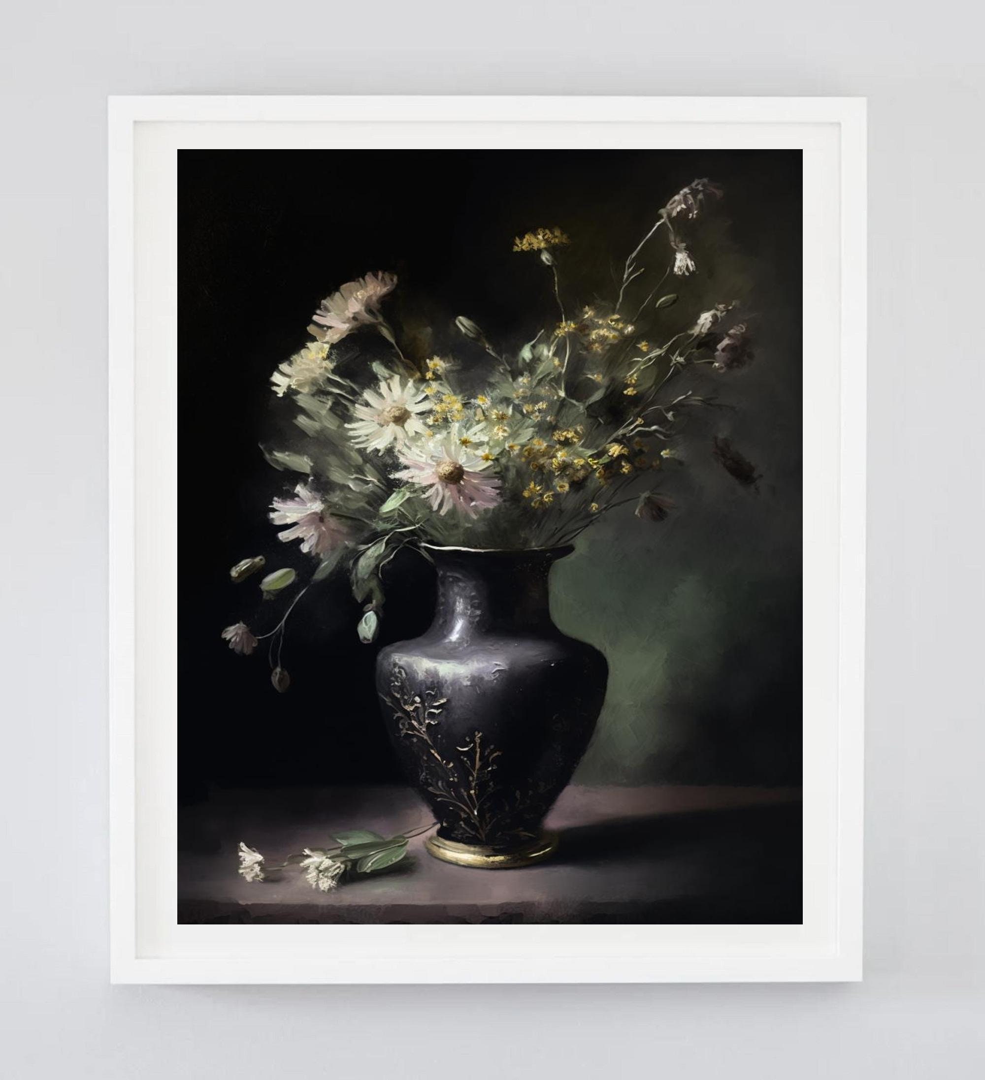 Vintage Obsidian Vase Simple Flower Obsidian Paintings Printable ...