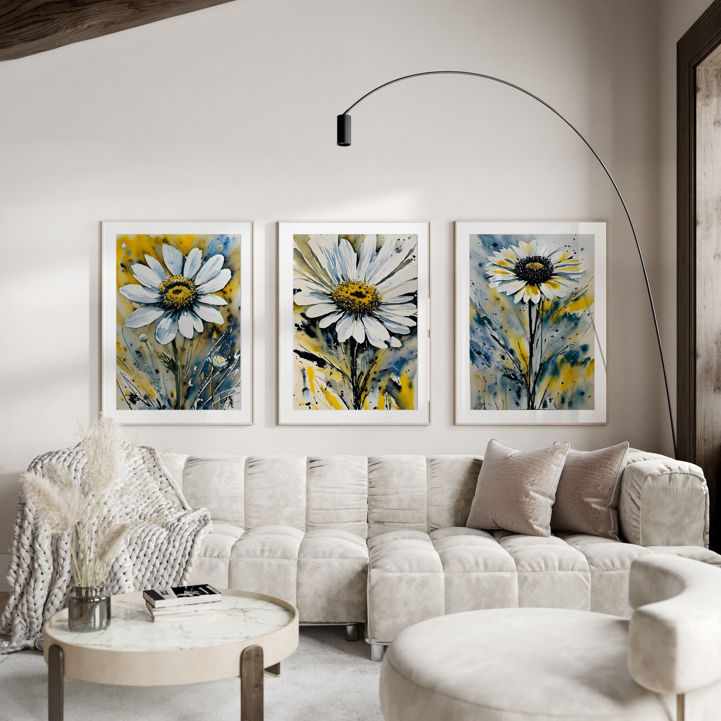 Daisies Printable Art April Birth Flower Yellow Blue and - Etsy