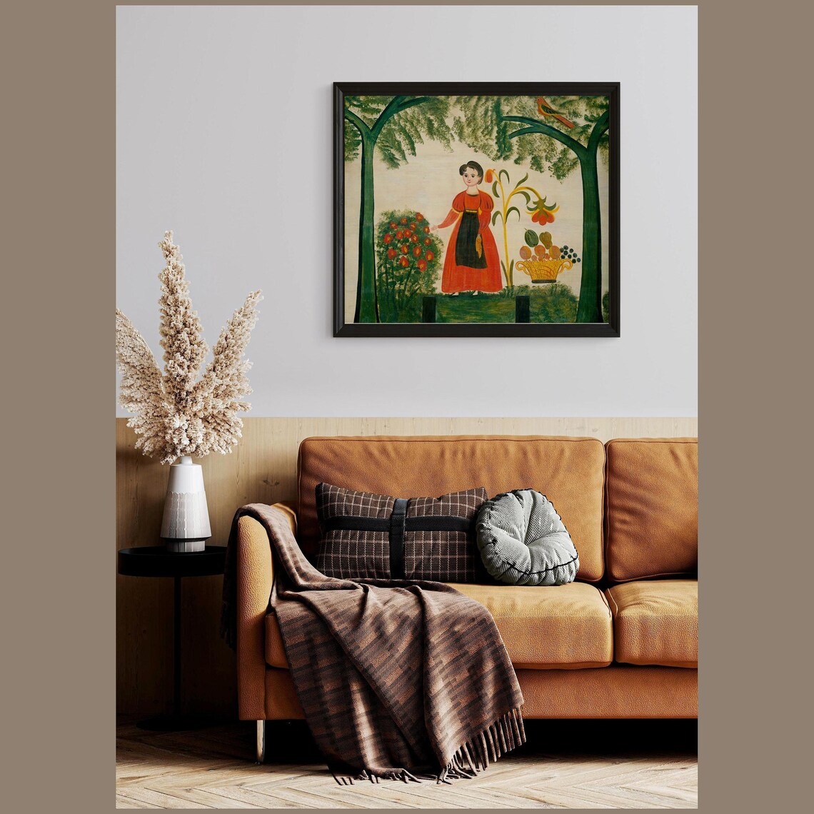 Girl in Red With Flowers and a Distelfink by American 19th Century C ...