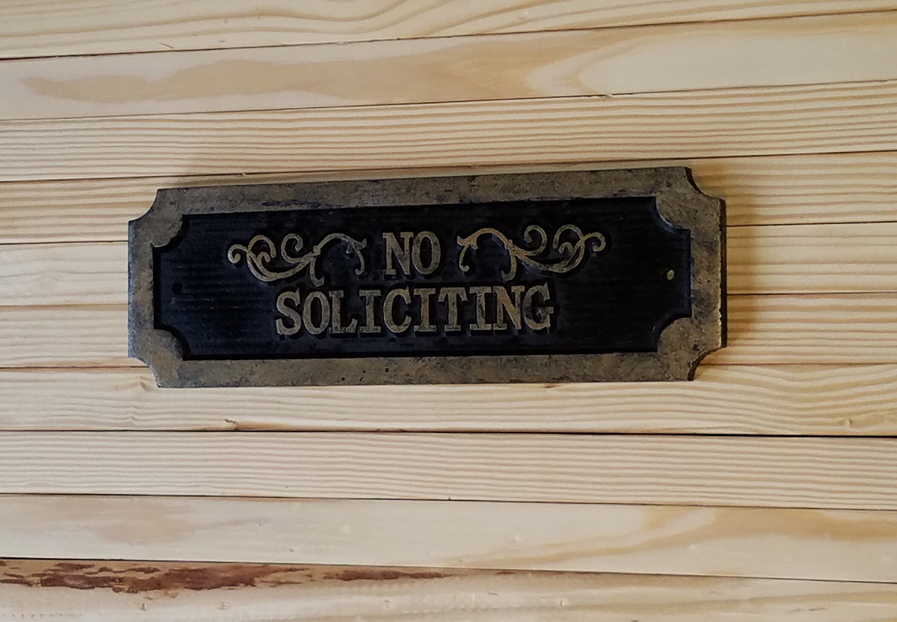No Soliciting Sign Carved Wood Featuring Antique Brass on Black Finish ...
