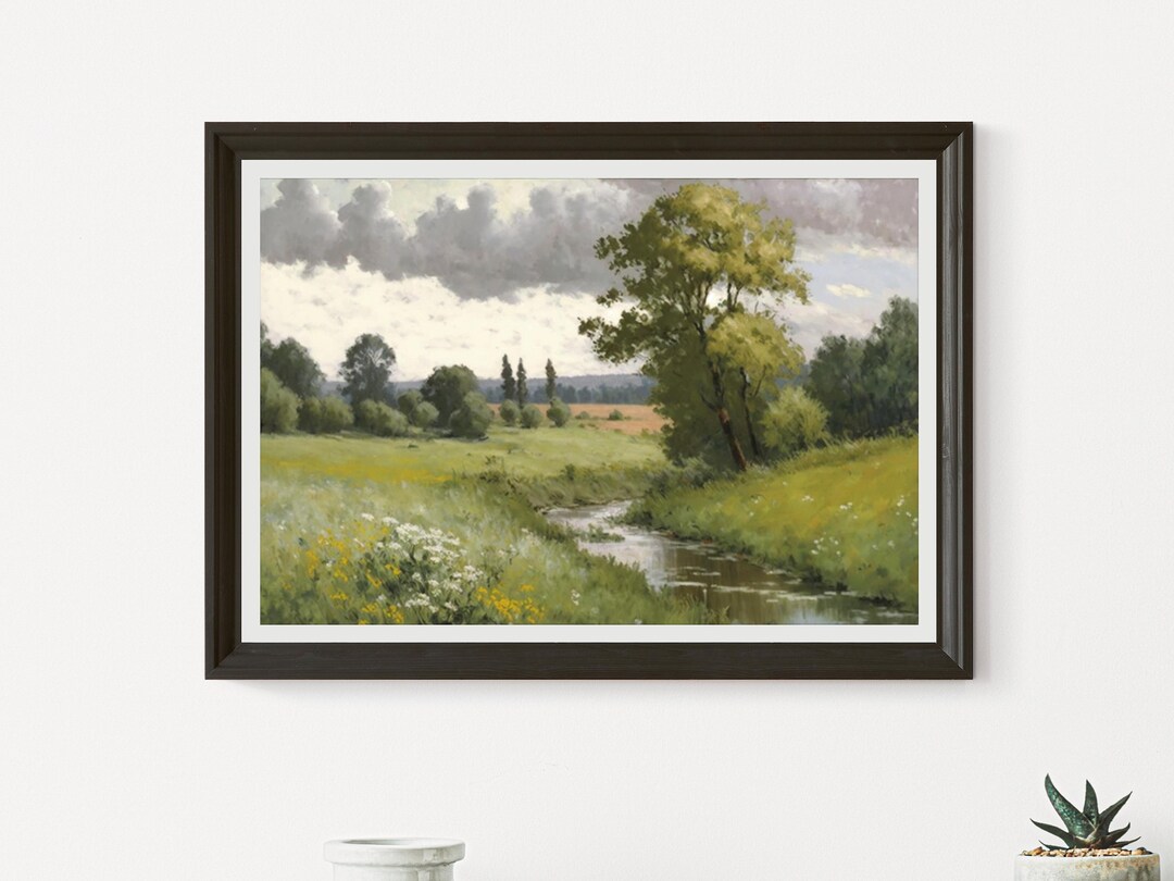 Meandering Stream Watercolor Painting, Summer Nature Scene Printable ...