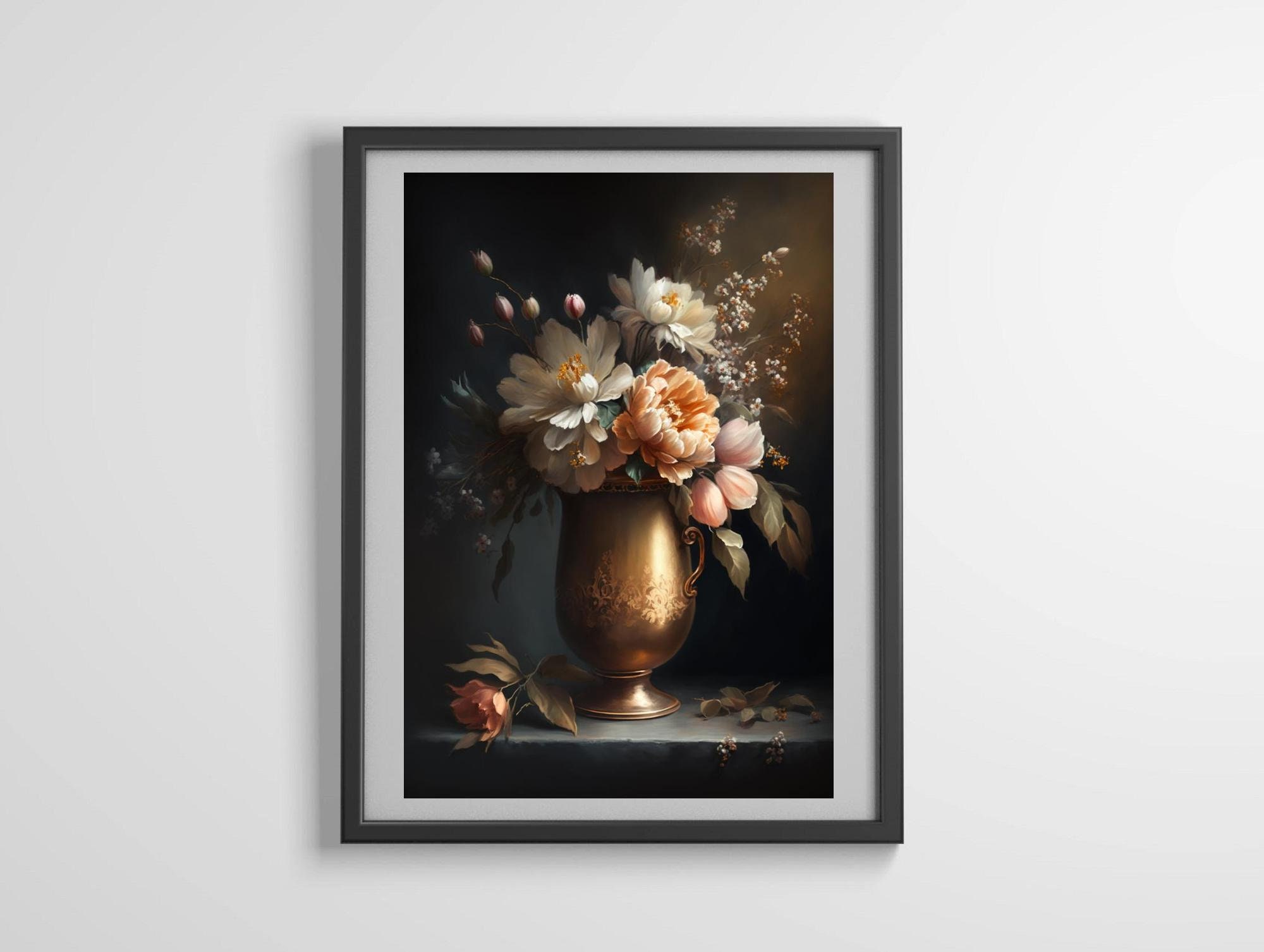 Copper Vase Floral Oil Painting Print - Flower Prints - Neutral Still ...