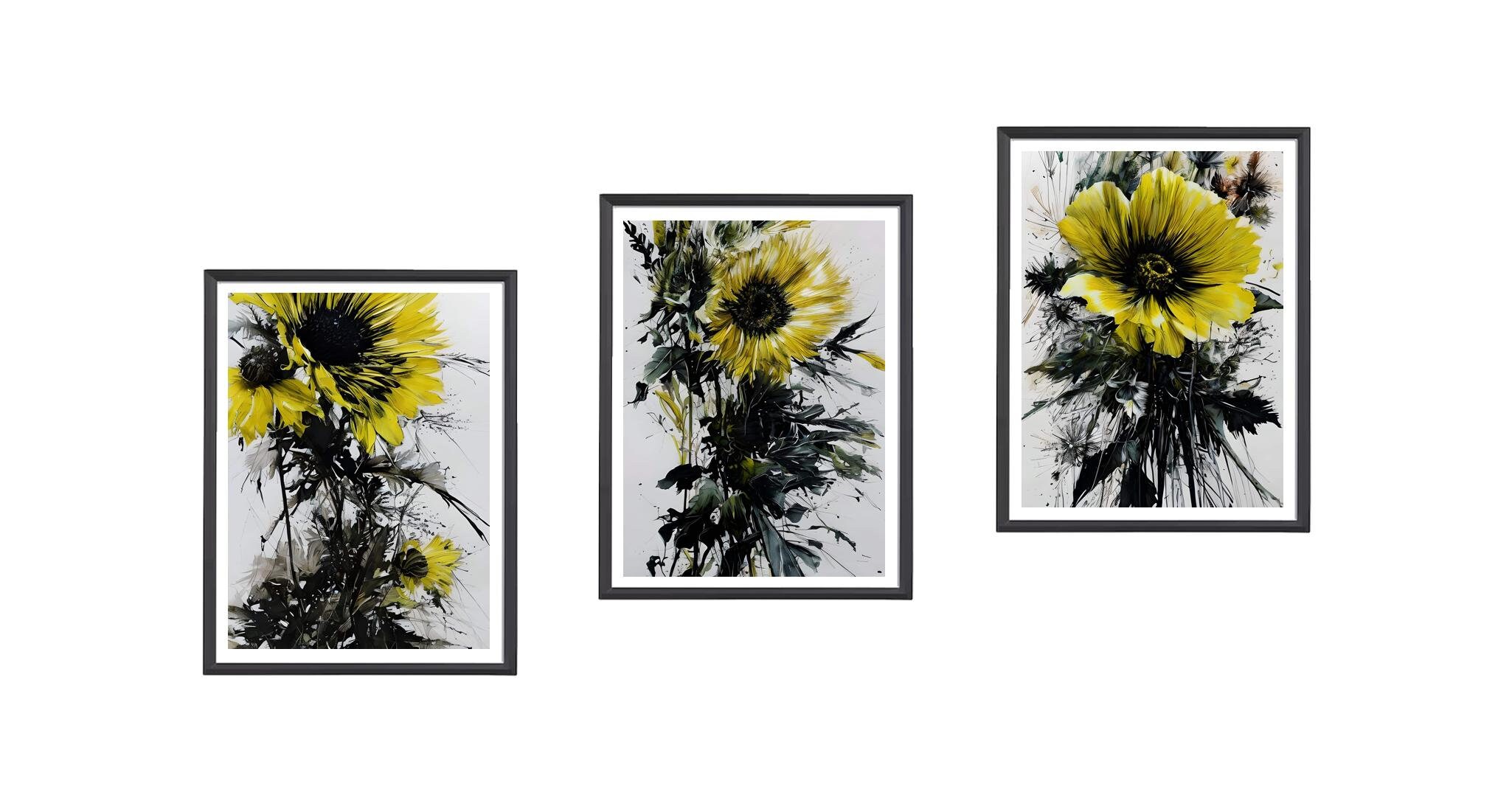 Set of 3 Prints Printable Yellow Wall Art Printable Set Art - Etsy
