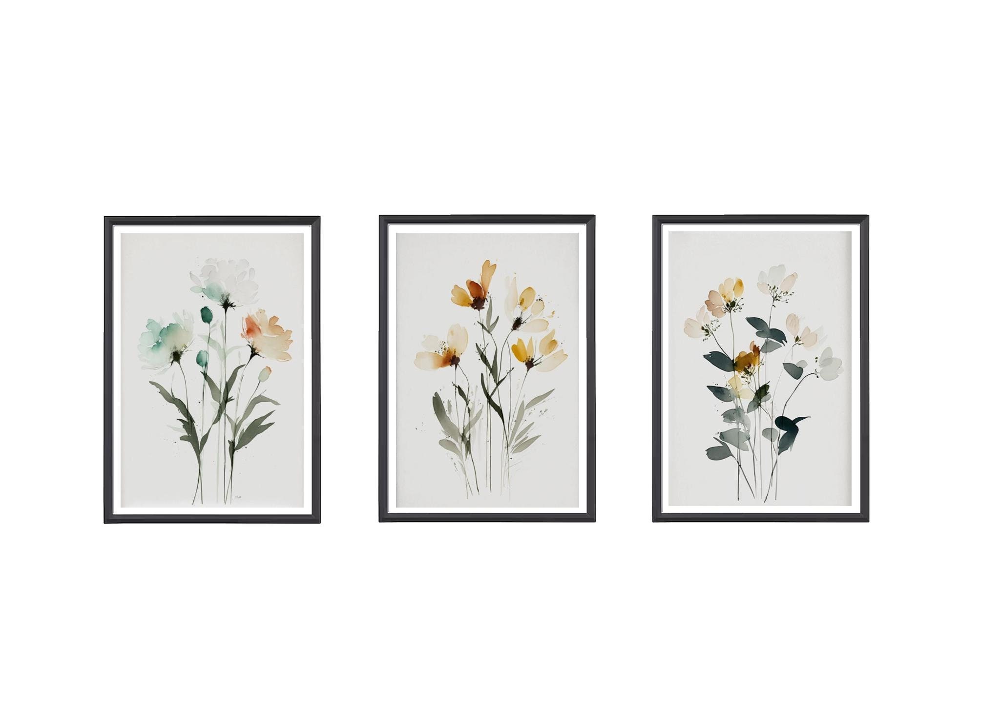 Simple Flower Art, Watercolor Flower Wall Art Wall Drawing Pink Blue ...