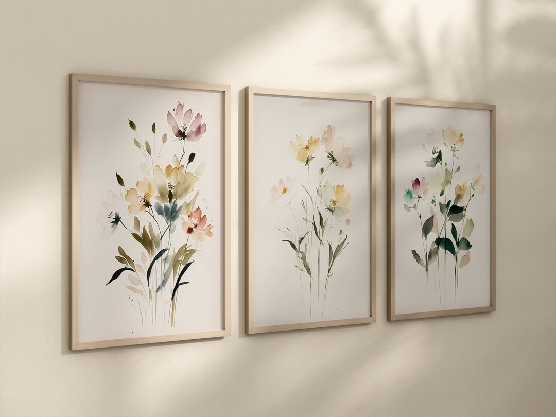 Art Prints Matched Set 3 Spring Flowers Prints Decoration Watercolor ...