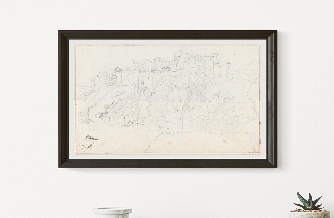 Castle on a Hill by Jacques Louis David 1775/80 Black Chalk on Light ...