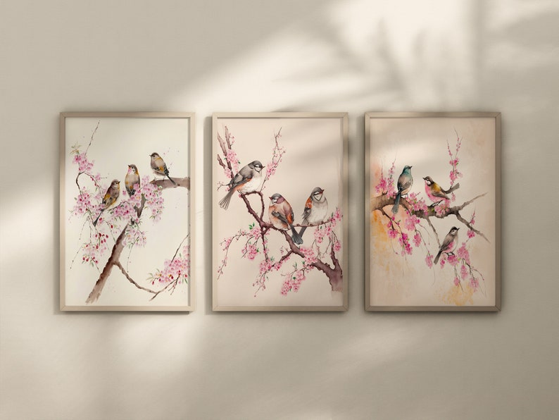 Cherry Blossom Printable Art Set of 3 Sakura Print, Boho Home Decor ...