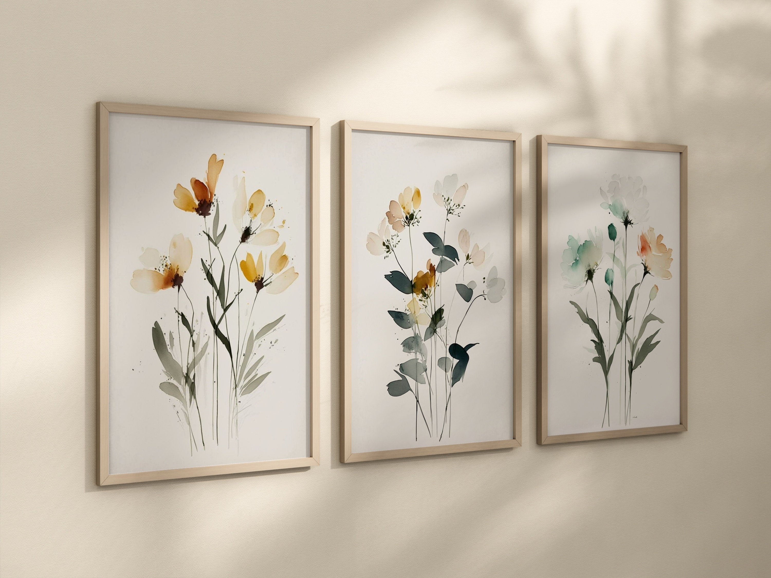 Simple Flower Art, Watercolor Flower Wall Art Wall Drawing Pink Blue ...