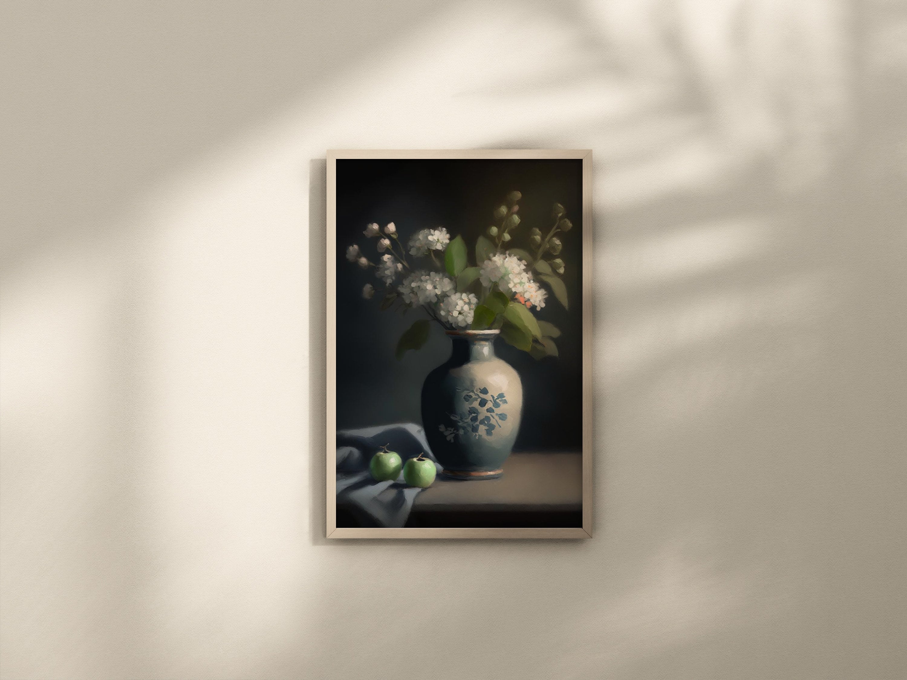 Still Life Flower Vase Oil Painting - Turquois Blue and Green Muted ...
