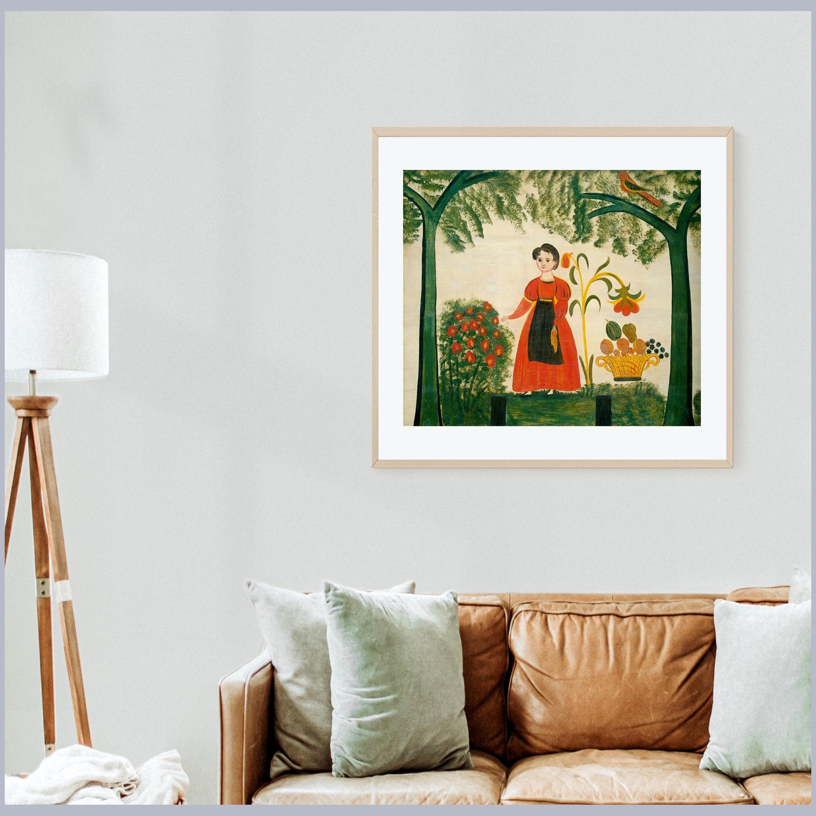 Girl in Red With Flowers and a Distelfink by American 19th Century C ...