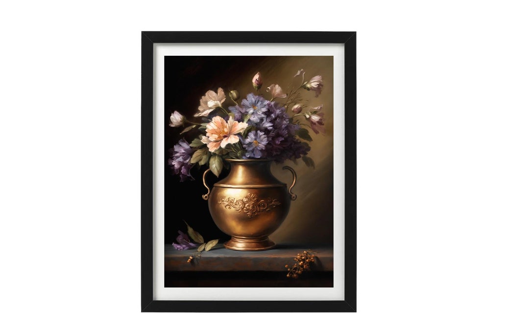 Flowers in Vintage Copper Vase Still Life Print | Oil Painting ...