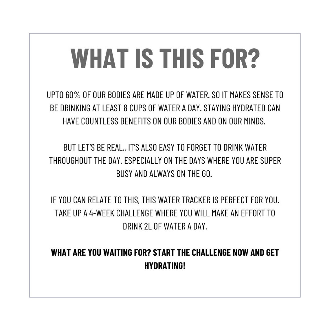 Drink 2L of Water a Day Challenge Tracker With Fillable Graph, Easy to ...