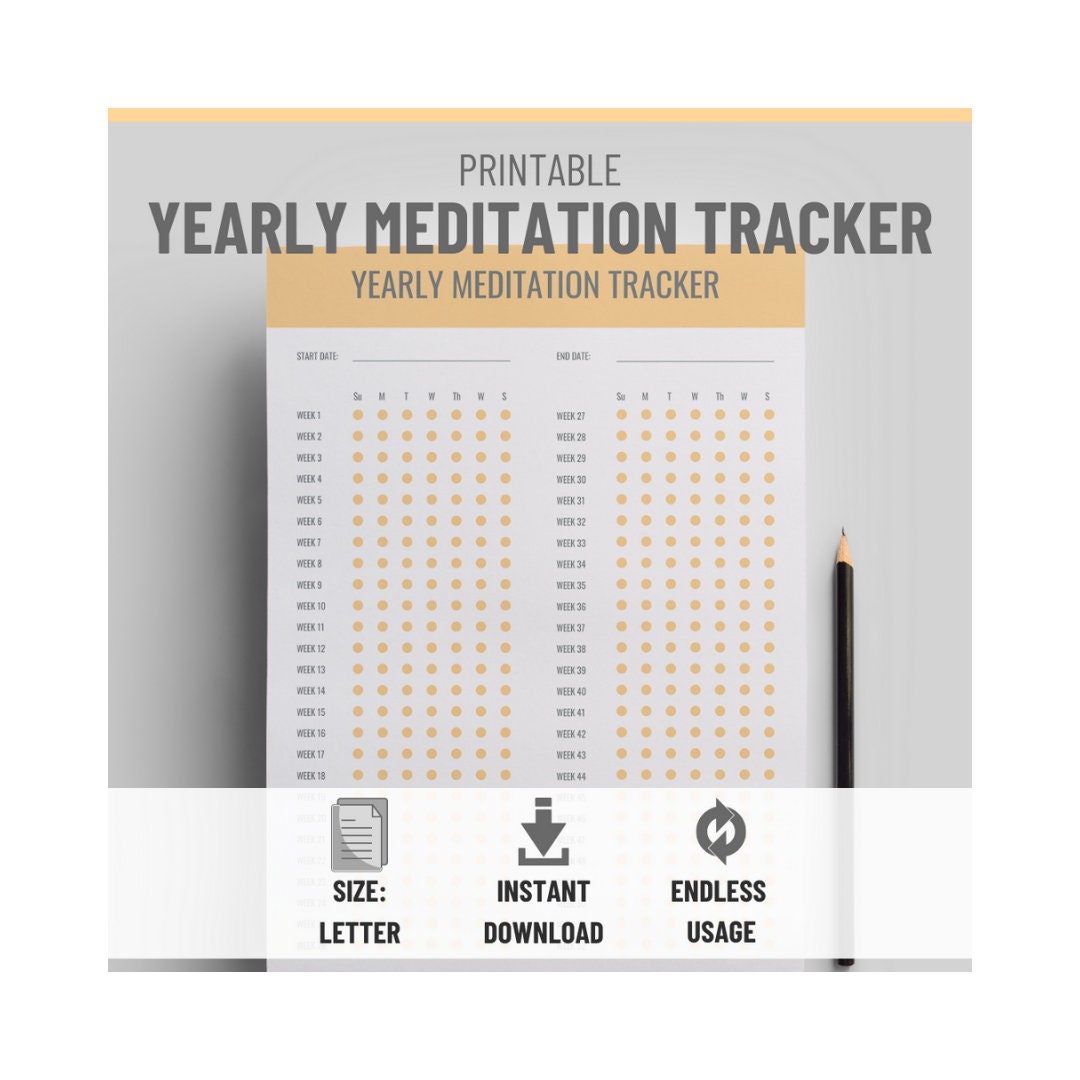 Meditation Tracker for Calmness and Stress-relief, Fillable Checklist ...