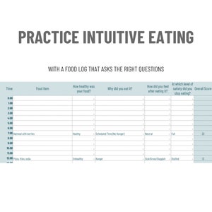 Mindful Eating Food Log Spreadsheet, Reusable 4 Week Template With ...
