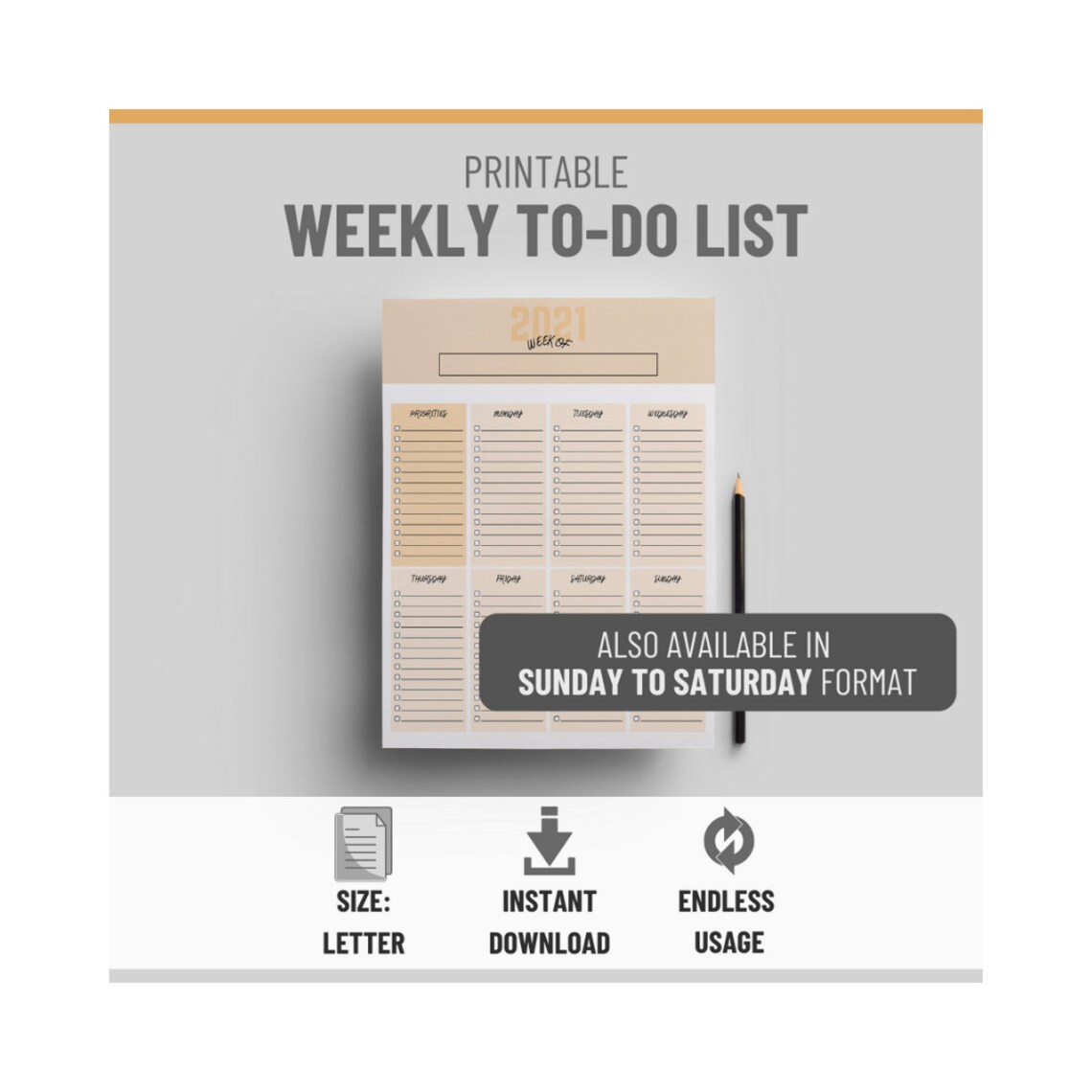 Weekly To-do List, Sun-to-sat & Mon-to-sun Versions, With Checkbox and ...