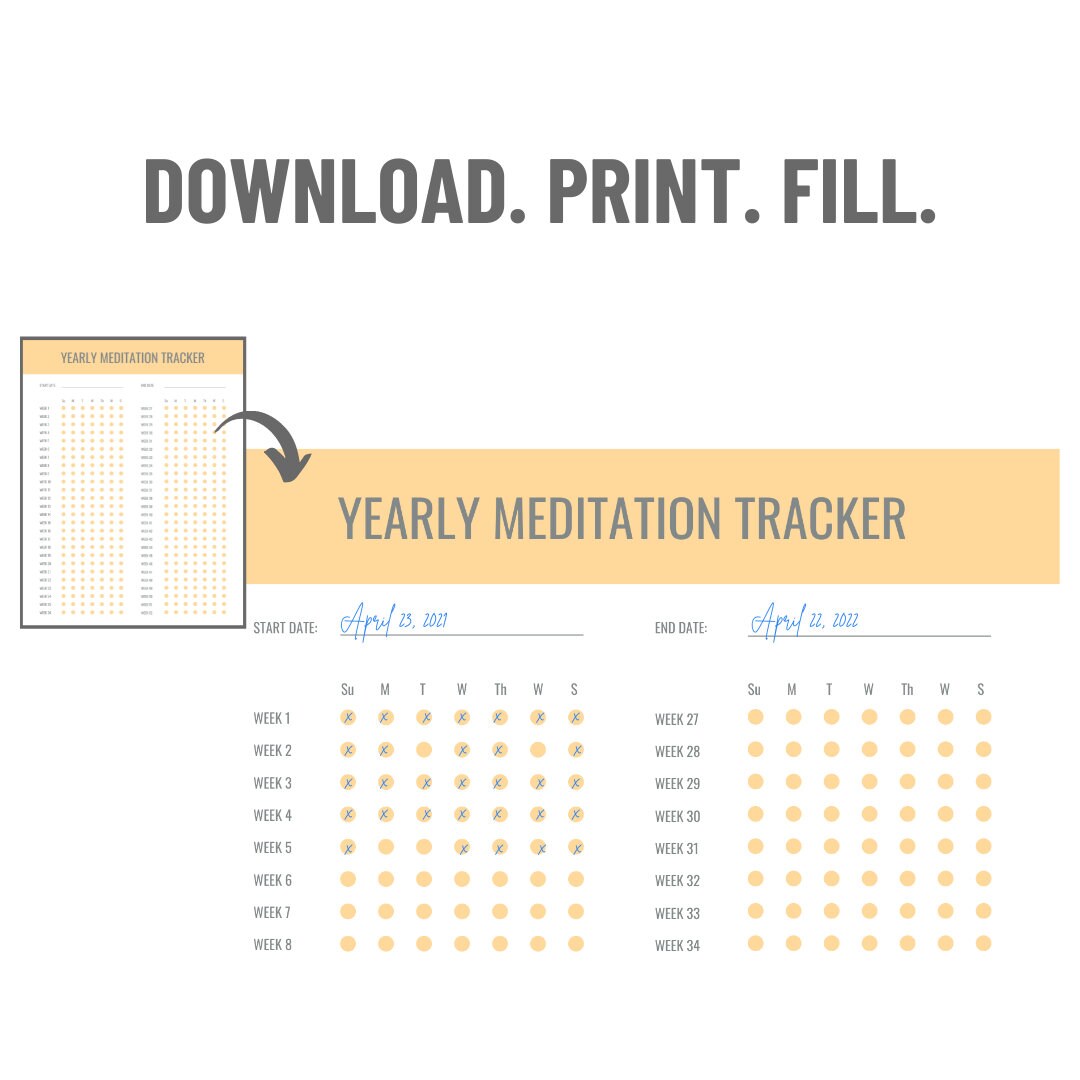 Meditation Tracker for Calmness and Stress-relief, Fillable Checklist ...