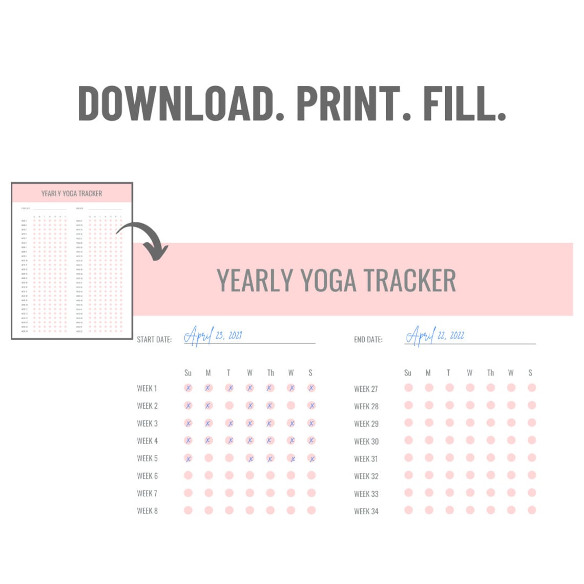 Yoga Tracker for Active and Stress-free Lifestyle, Fillable Checklist ...
