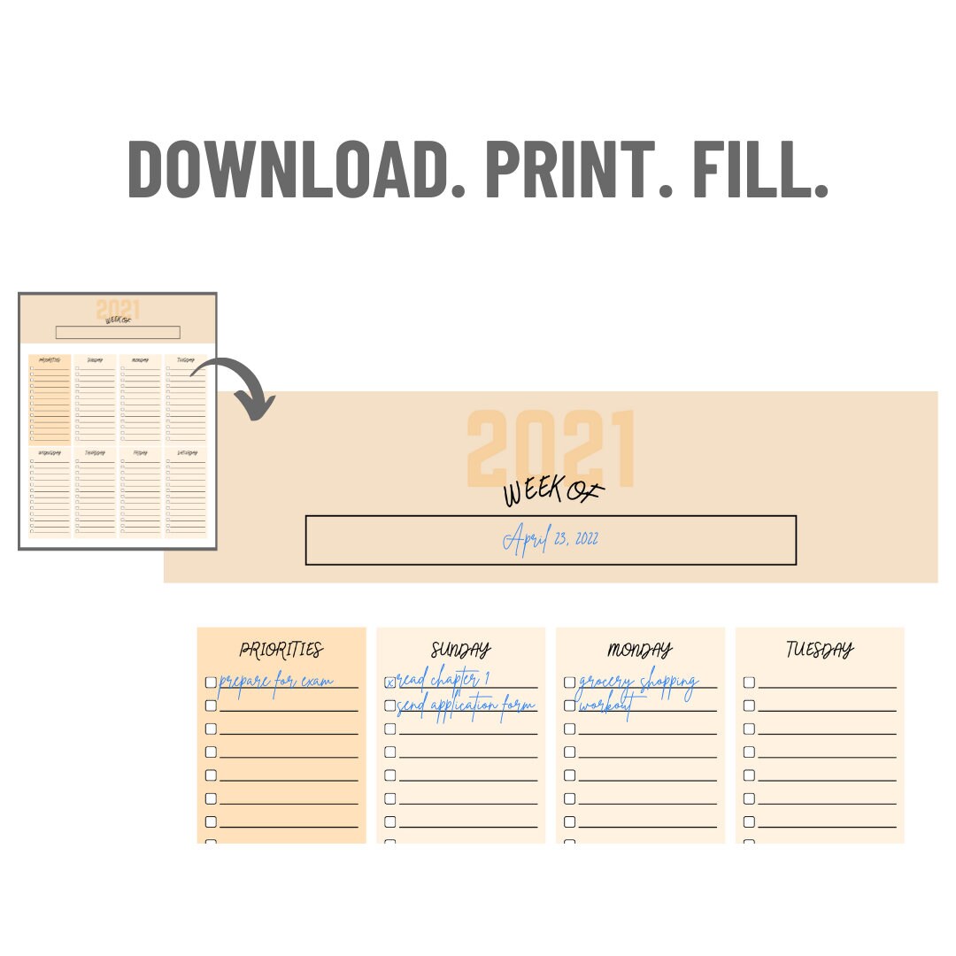 Weekly To-do List, Sun-to-sat & Mon-to-sun Versions, With Checkbox and ...