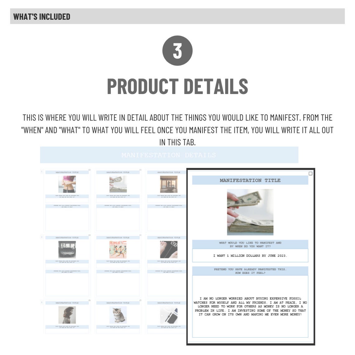 Manifestation Board Spreadsheet to Visualize Your Goals, With Grid View ...