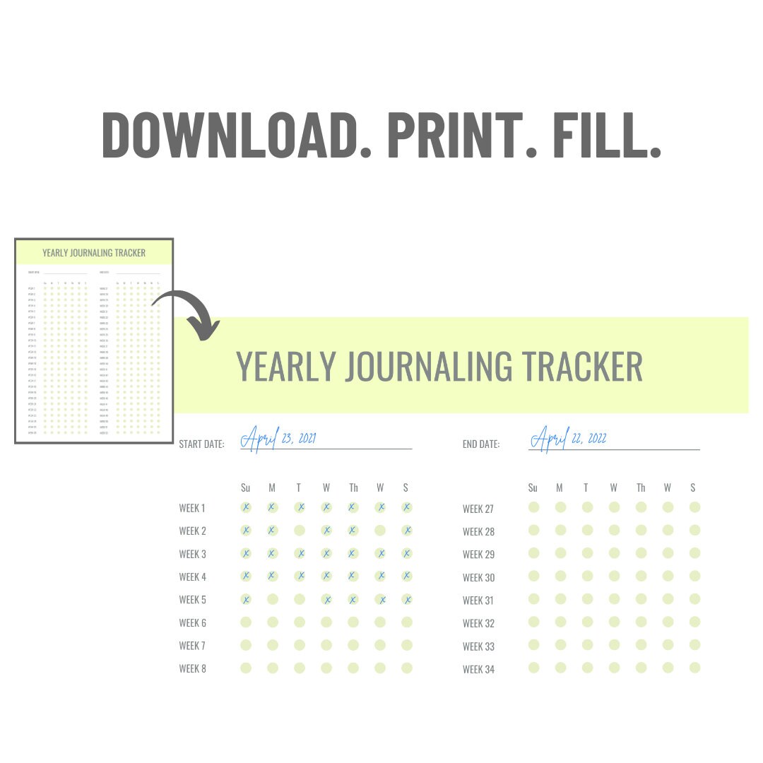 Yearly Journaling Tracker/checklist/log to Build Daily Writing and Self ...