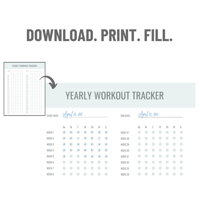 Daily Workout Routine Tracker for Healthy Active Lifestyle, Fillable 52 ...