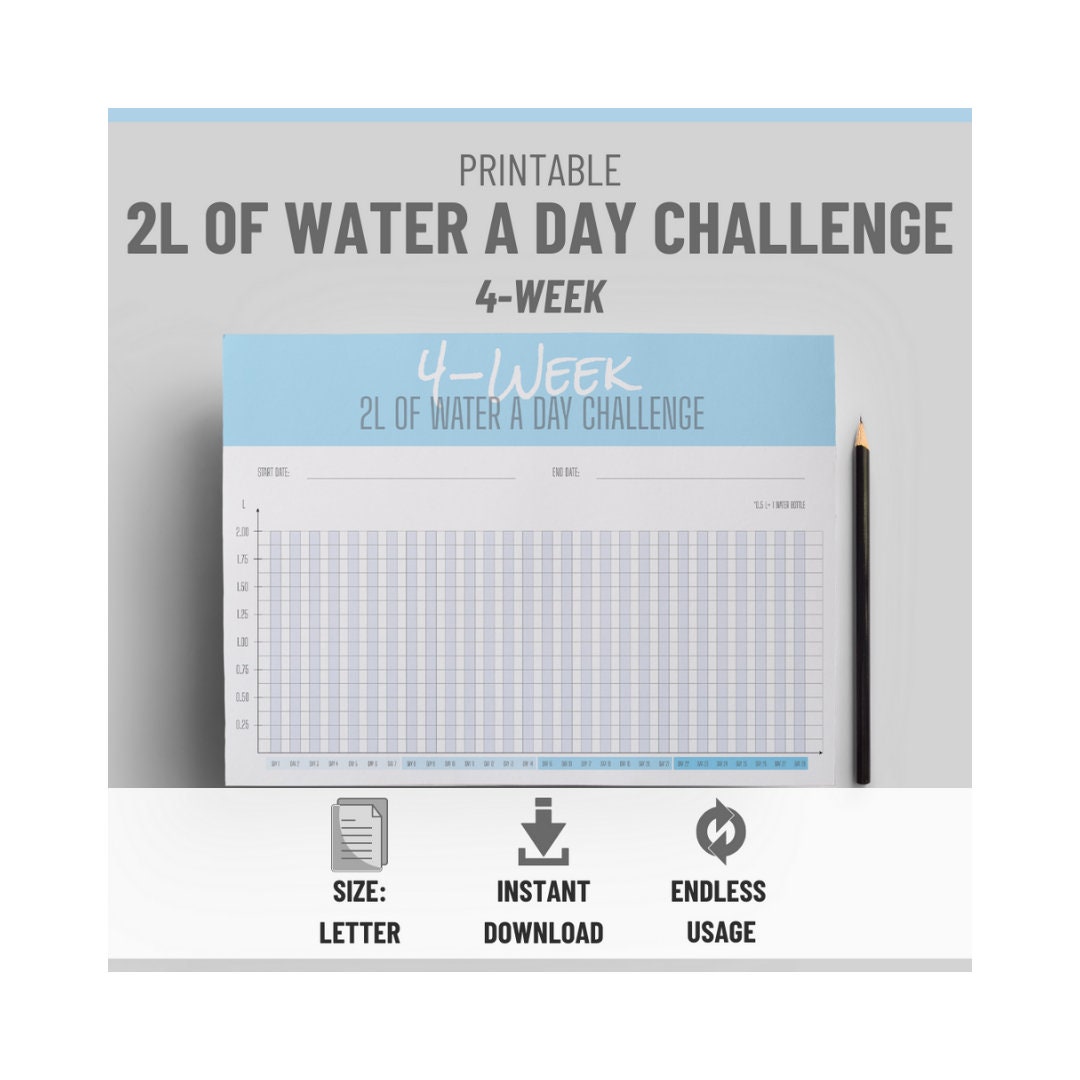 Drink 2L of Water a Day Challenge Tracker With Fillable Graph, Easy to ...