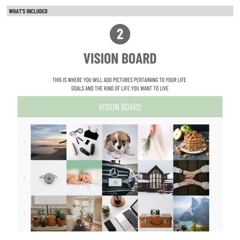 Vision Board Spreadsheet to Visualize Your Goals, With Grid View ...