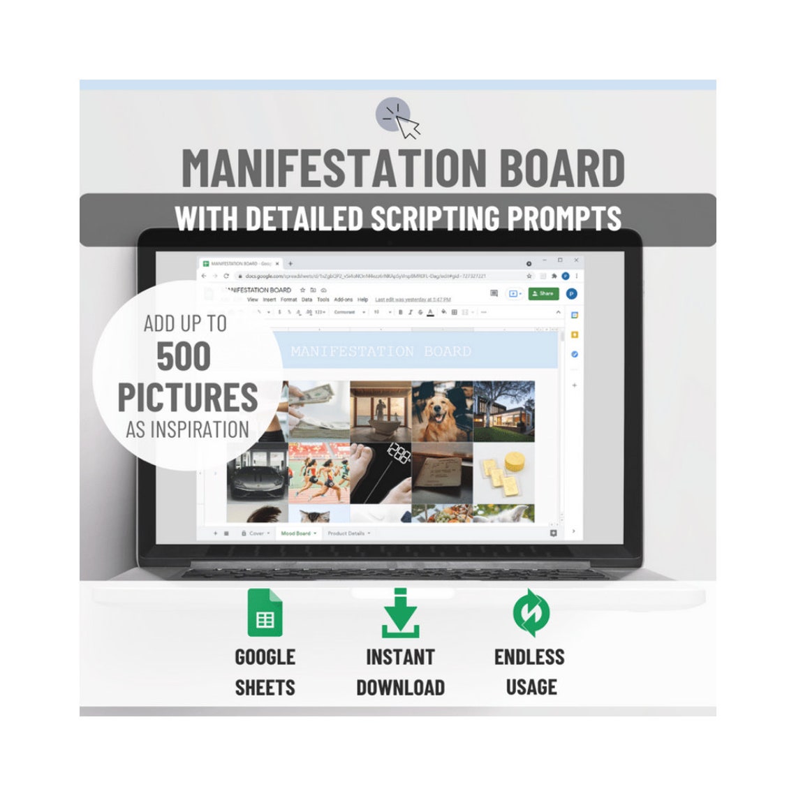 Manifestation Board Spreadsheet to Visualize Your Goals, With Grid View ...