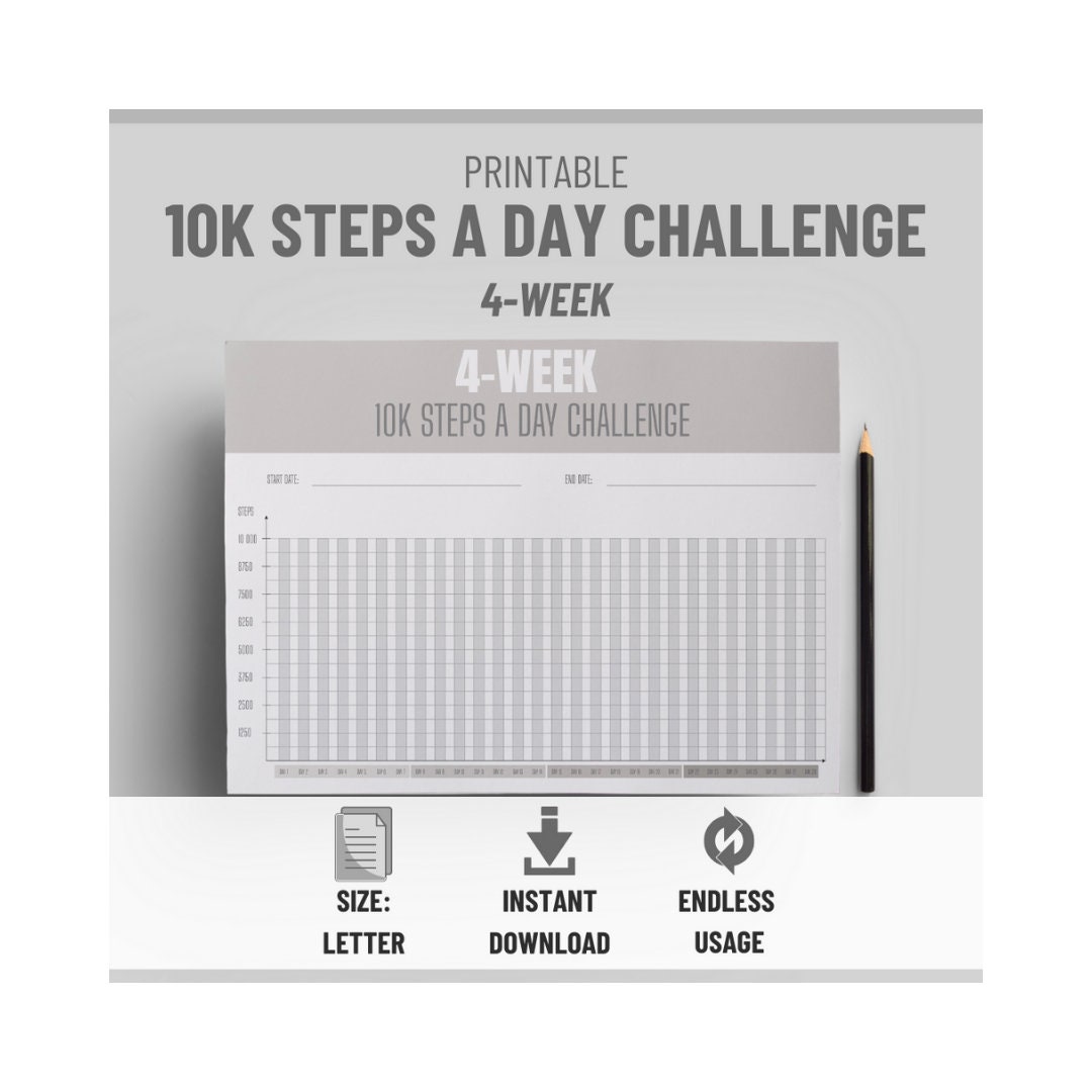 10K Steps a Day Fitness Challenge Tracker With Fillable Graph, Easy to ...