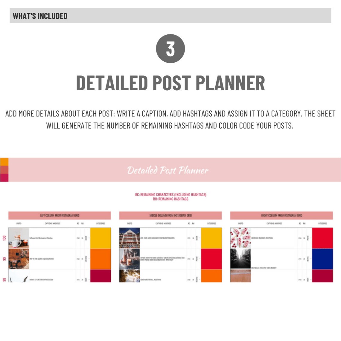 Instagram Post Planner Spreadsheet With Grid Preview Hashtag - Etsy