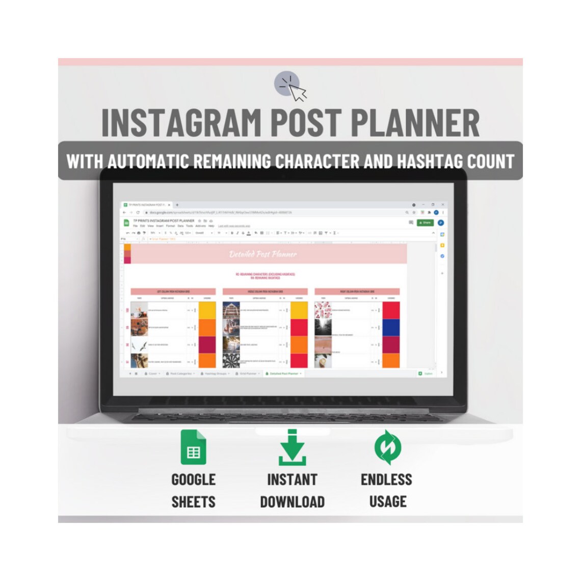 Instagram Post Planner Spreadsheet With Grid Preview Hashtag - Etsy