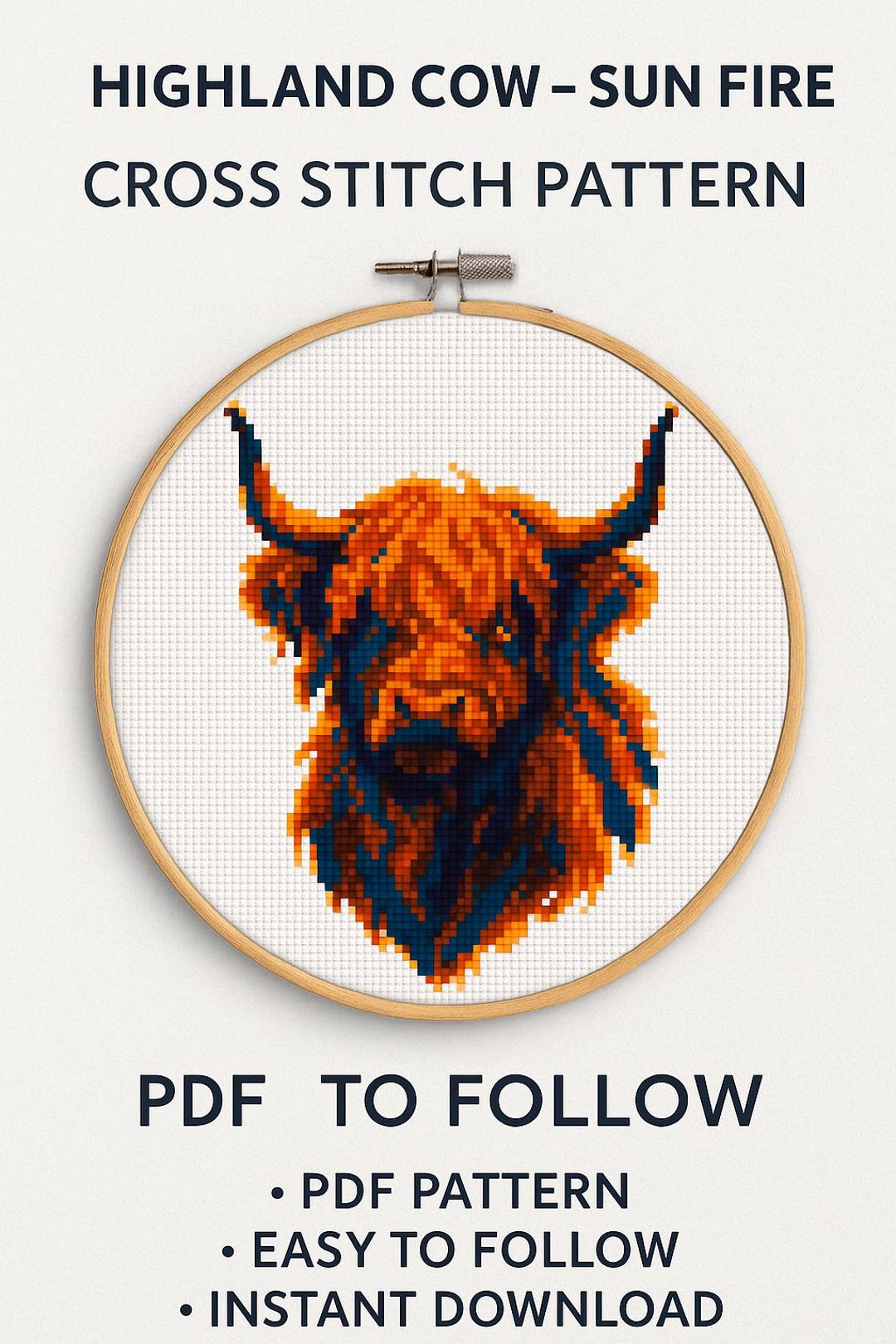 Highland Cow – Sun Fire | Country Cross Stitch Pattern (100x150) - Etsy
