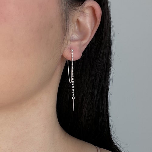 Sterling Silver Chain Earrings Extra Long Earrings Shoulder | Etsy Sterling Silver Chain Earrings Extra Long Earrings Shoulder | Etsy