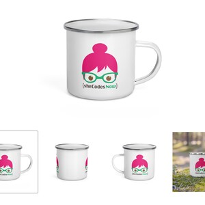 Tech Gal With Hot Pink Hair: Shecodesnow Enamel Mug - Etsy