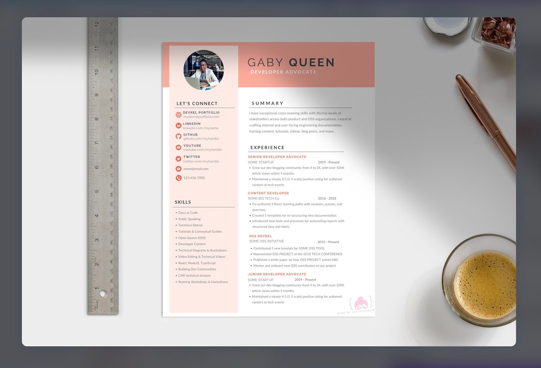 Women in Tech Devrel Resume + CV Template | 2 Page Resume + Cover ...