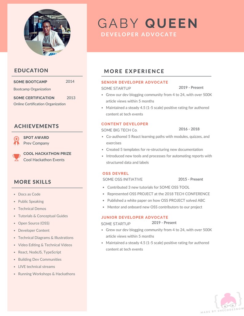 Women in Tech Devrel Resume + CV Template | 2 Page Resume + Cover ...