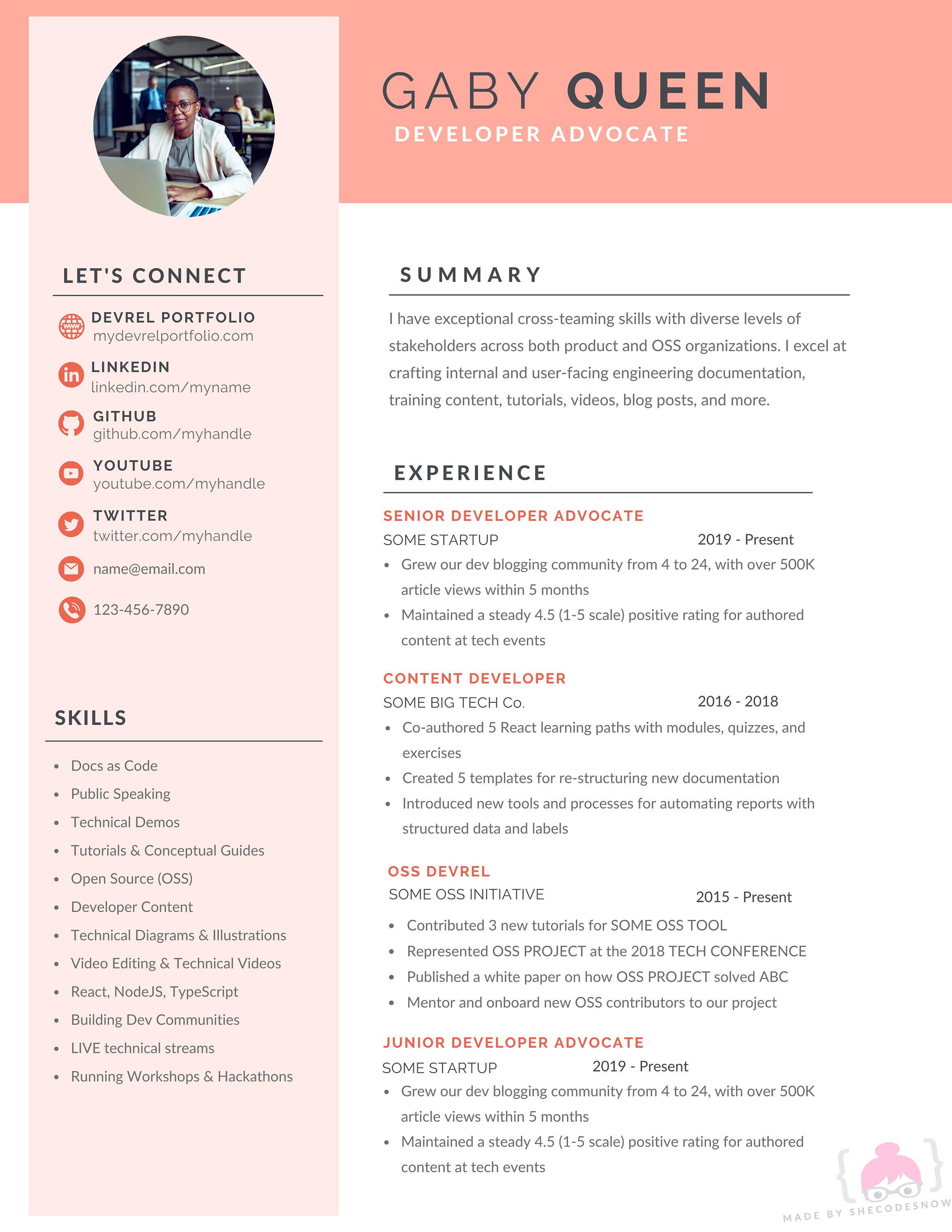 Women in Tech Devrel Resume + CV Template | 2 Page Resume + Cover Letter | Instant Download ...