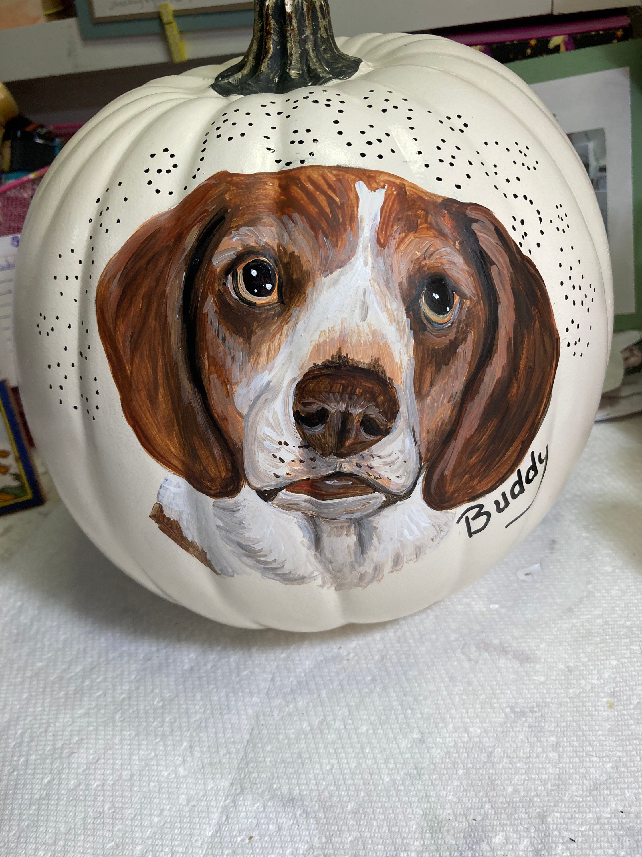 Custom Beagle Painted Pumpkin, Personalized Customized Art, Acrylic Dog ...