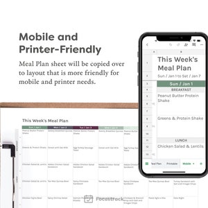 Weekly Meal Planner Template and Grocery List Google Sheets Digital ...