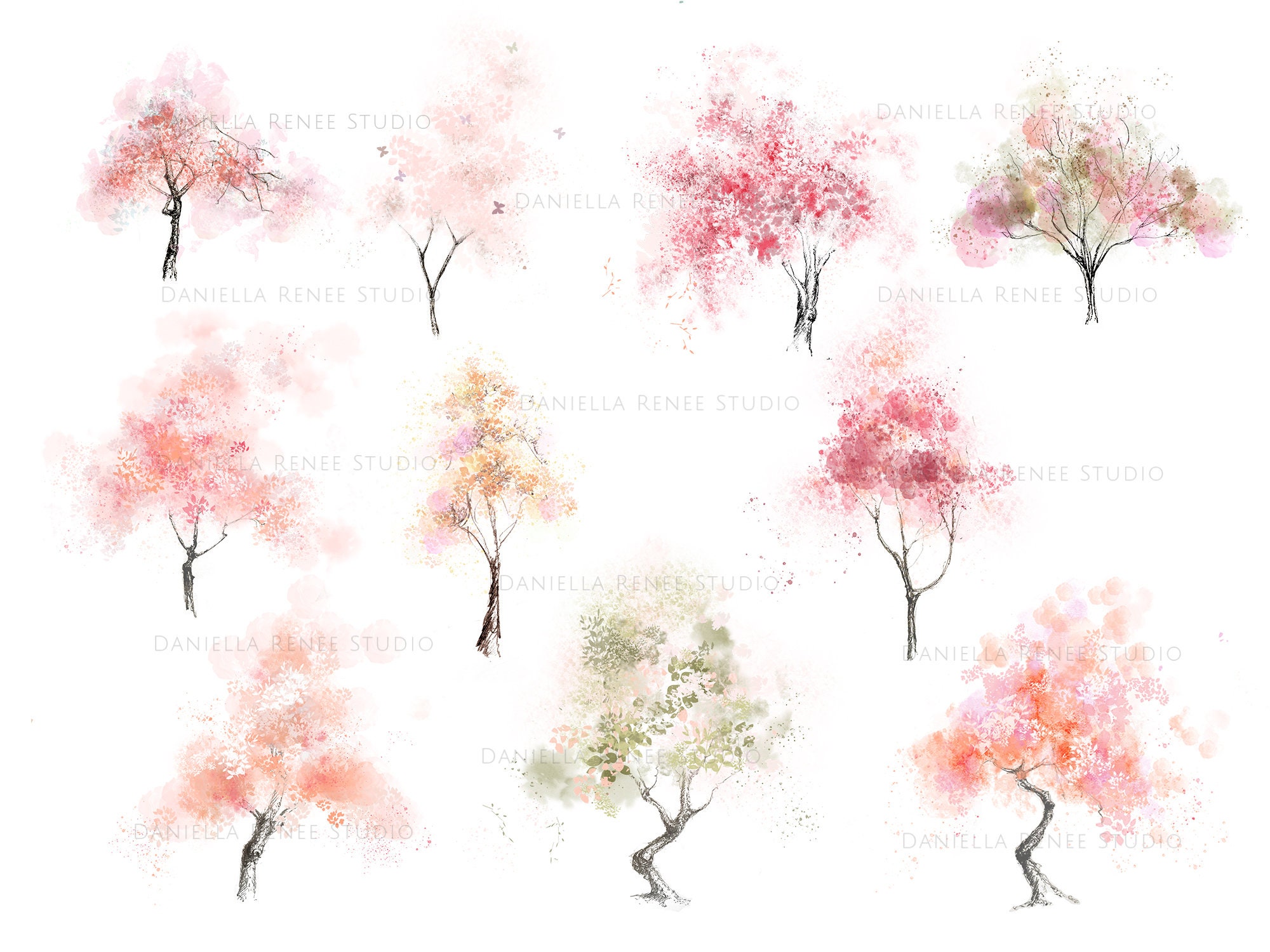 Coral Trees PNG, Watercolor Clipart, Floral Spring Landscape for ...