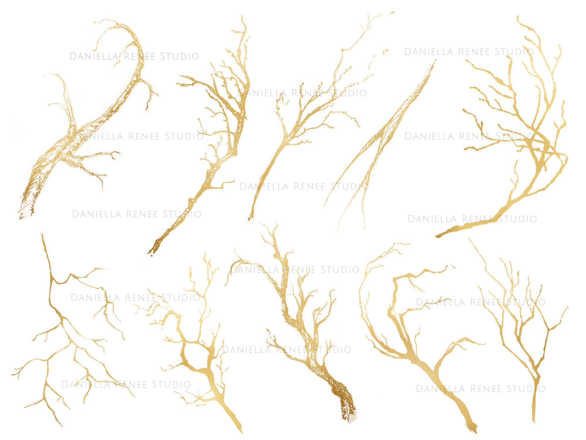Gold Tree Branches PNG Clipart, Bare Branch Silhouette for Digital ...