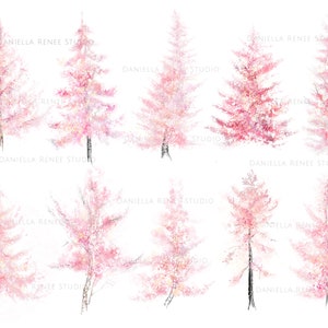 Evergreen Trees Clipart, Pink Pines, Christmas Snow, Blush Winter ...